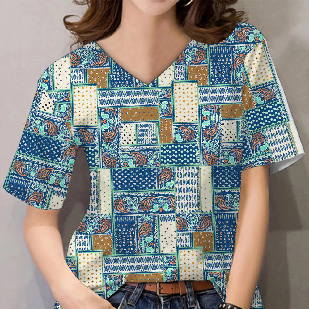 Asean Attire For Women Bohemian V-Neck T-Shirt For Women Retro Ethnic ...