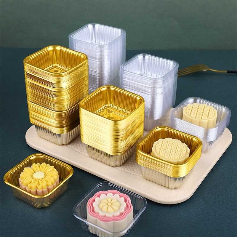 100Pcs TRAY Clear Transparent Mooncake Tray Pastry Dessert Bread Square ...