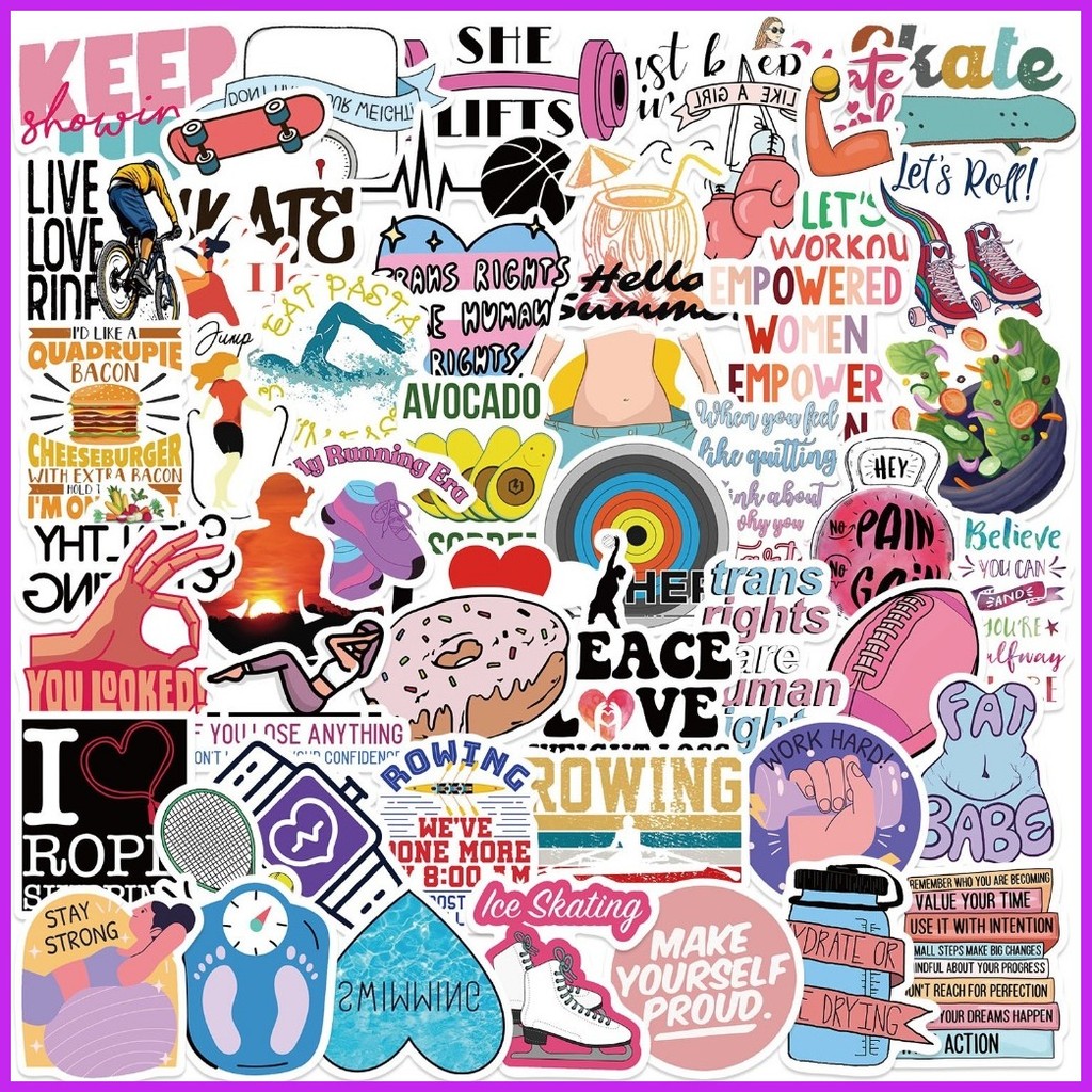 ♨ 50Pcs/Set Sports & Fitness Funny Slang Art Stickers Waterproof DIY ...