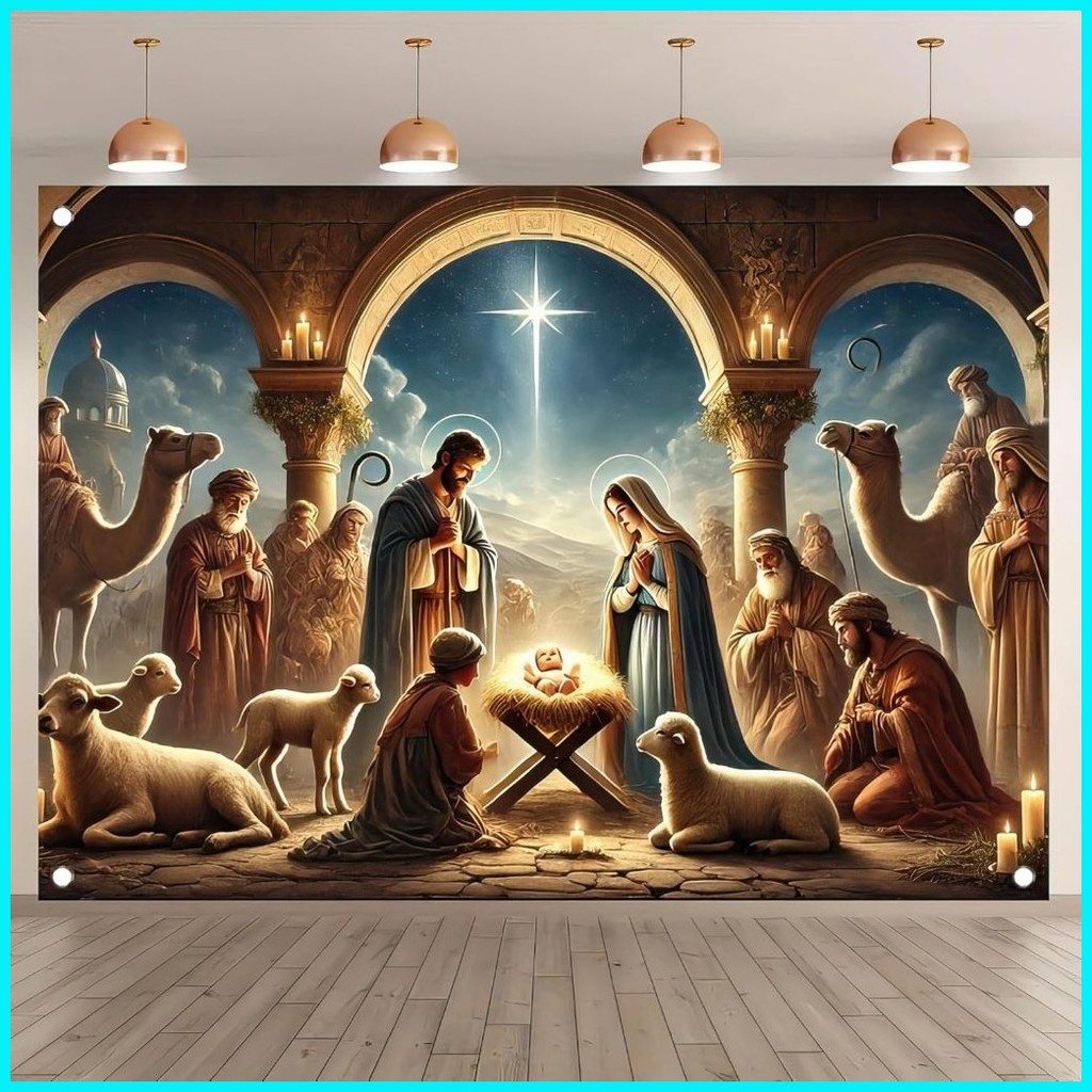 Christmas Banner Nativity Backdrop Scene Winter Banner Decorative ...