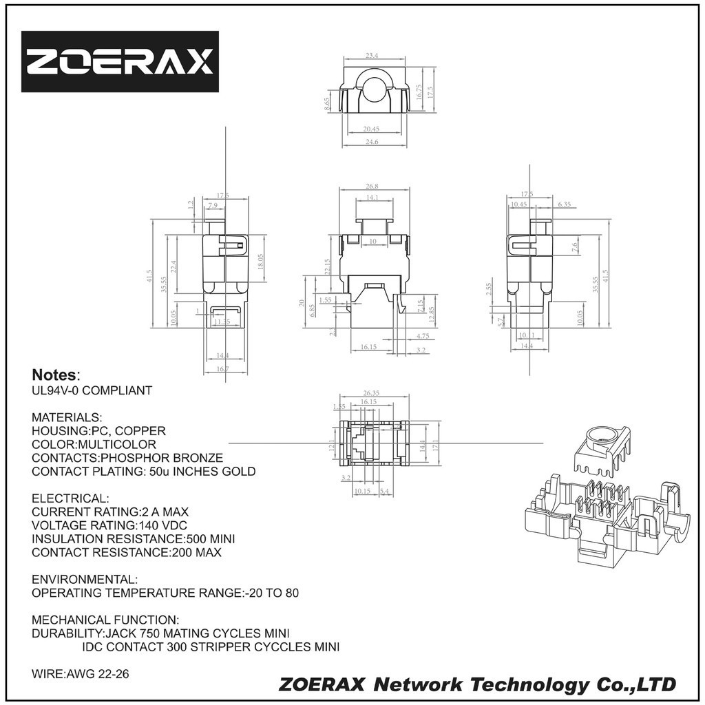 ZoeRax Keystone Module Jacks CAT6A Shielded Keystone Jack RJ45 Cat 6A ...