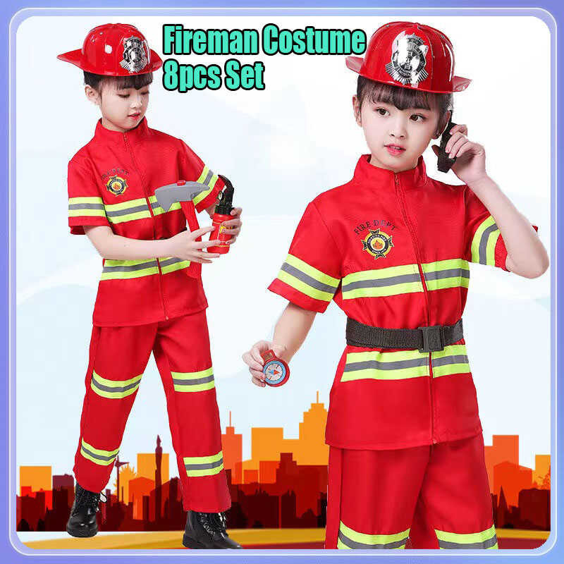Costume Fireman For Kids Boys Firefighter Career Uniform Work Cosplay ...