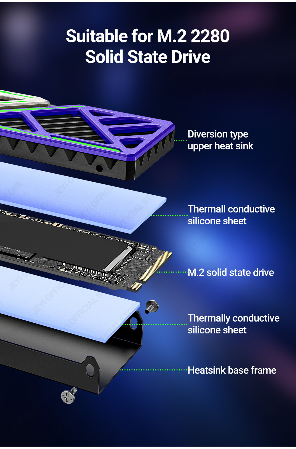 JEYI cooling slot Dazzcold M.2 SSD Heatsink 2280 NVME NGFF Radiator ...