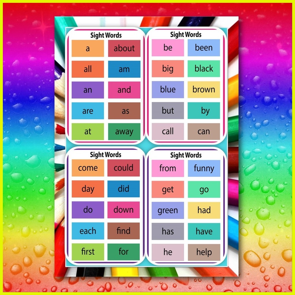 ♀ Educational chart reading sight words laminated chart for kids A4 ...