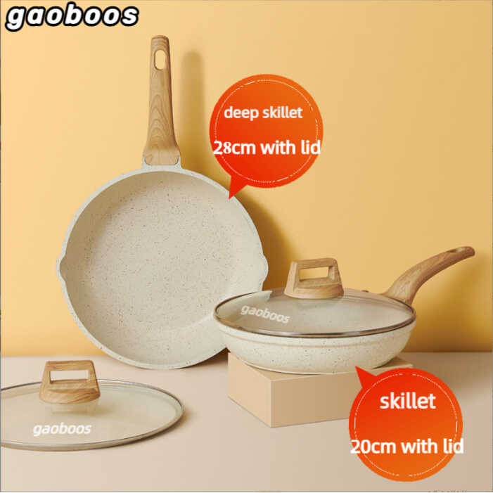 Complete Gao Kitchen Cookware Non-Stick Granite Pans Wok Frypan Combo ...