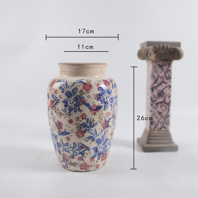 Retro Blue And White Green Plants Ice Cracked Burnt Flower Pottery Pot ...