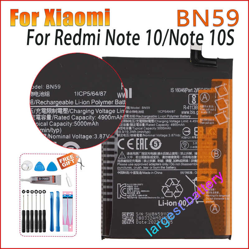 2F Orginal 5000Mah Bn59 For Redmi Note 10/Note 10S Battery And Tools ...