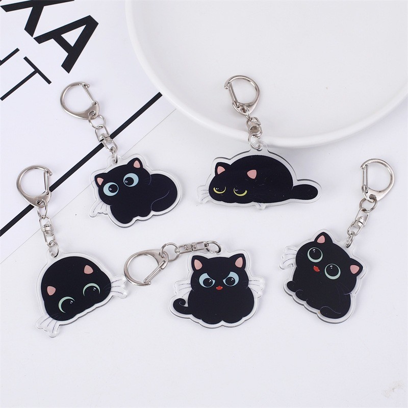 Cartoon Cat Acrylic Keychain Cute Black Cat Pendant Backpack Hanging ...
