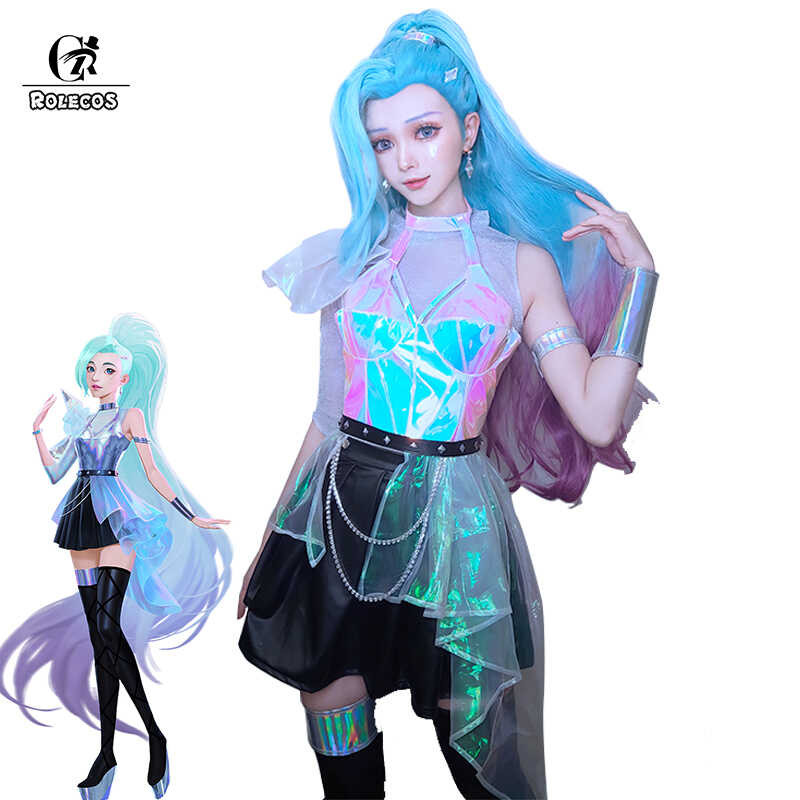Game LOL ROLECOS KDA All Out Seraphine Sexy Cosplay Costume Dress Skirt ...