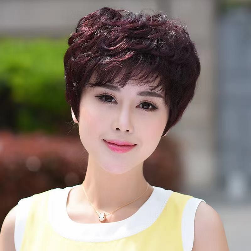 Wig Female Wig Set Realistic Full Headgear Short Hair Wig High-End ...