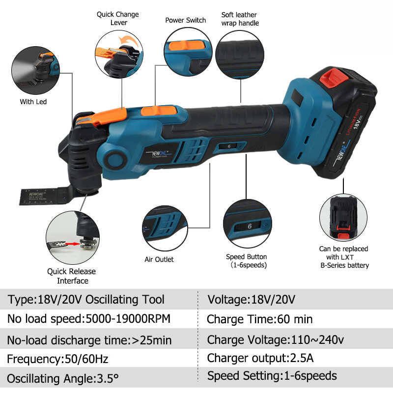 Newone Cordless 20V Quickrelease Oscillating Tool Multifunction tool Anti-Vibration Compatible ...