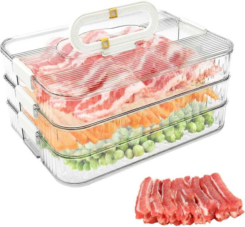 refrigerator meat Deli container: 3-layer bacon lunch meat container ...