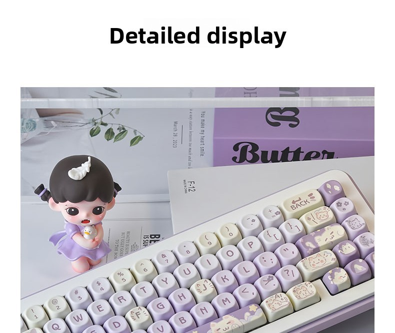 Taro Mud Kitten Theme Keycaps MOA Profile Customization PBT Purple Key ...