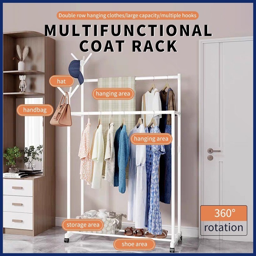 COD Hanging clothes rack clothes rack drying clothes rack mobile simple ...