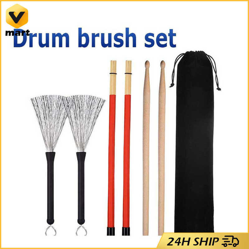 Retractable Wire Drums + 1 Pair Rods Brushes Sticks Stick Set Drum ...