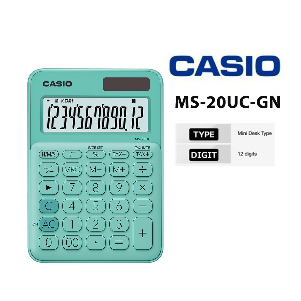 Casio MS-20UC-GN Basic Calculator Colorful MY STYLE Mini Desk Type Calculators (100% Original ...
