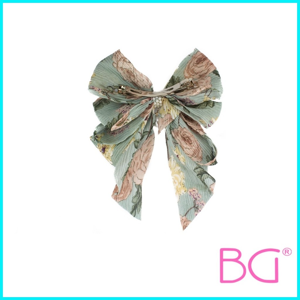 BROADWAY GEMS Ribbon Clip Chiffon Floral With Dangle Pearl | Shopee ...