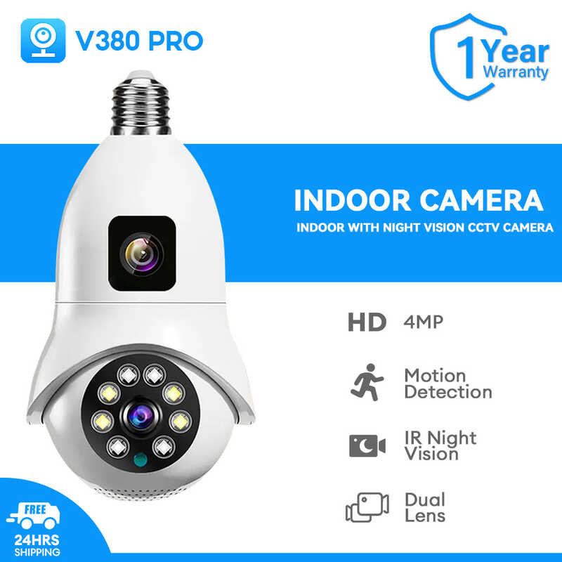 V380 Pro Dual Lens HD 4MP Bulb Light Camera Wiress WiFi PTZ Control ...