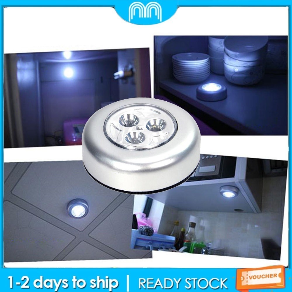 3LED Touch Push on Off Light Self Stick Battery Button Lights Cabinet ...