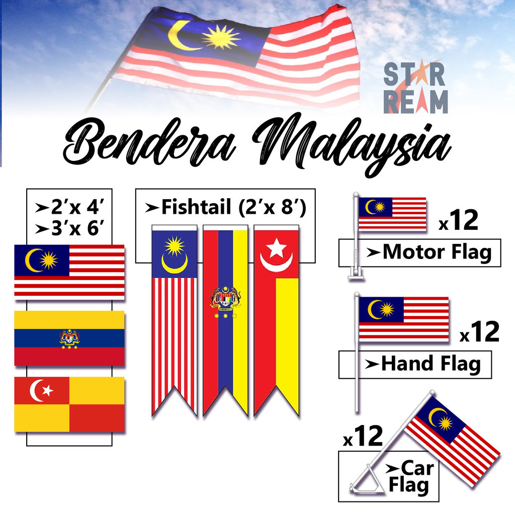 Flag 2x4ft 3x6ft 2x8ft Hand Flag Motor/Car Flag Tail Flag Bendera Jalur ...