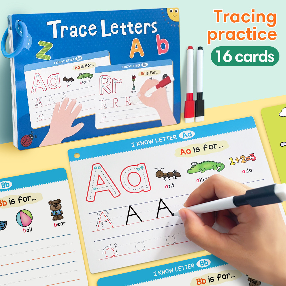 16PCS Alphabet Trace Cards Reusable Writing Practice Abc Learning Toys ...