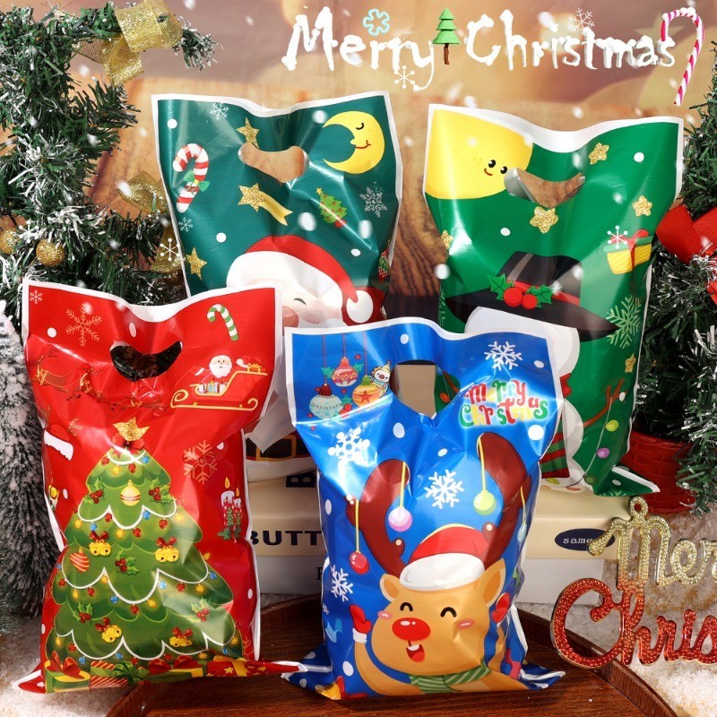 50Pcs/Set Merry Christmas Plastic Gift Bags - Cartoon Santa Claus ...