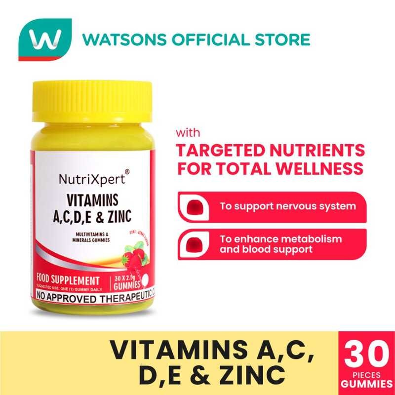 NUTRIXPERT Multivitamins A, C, D, E & Zinc Gummies 30'S | Shopee ...