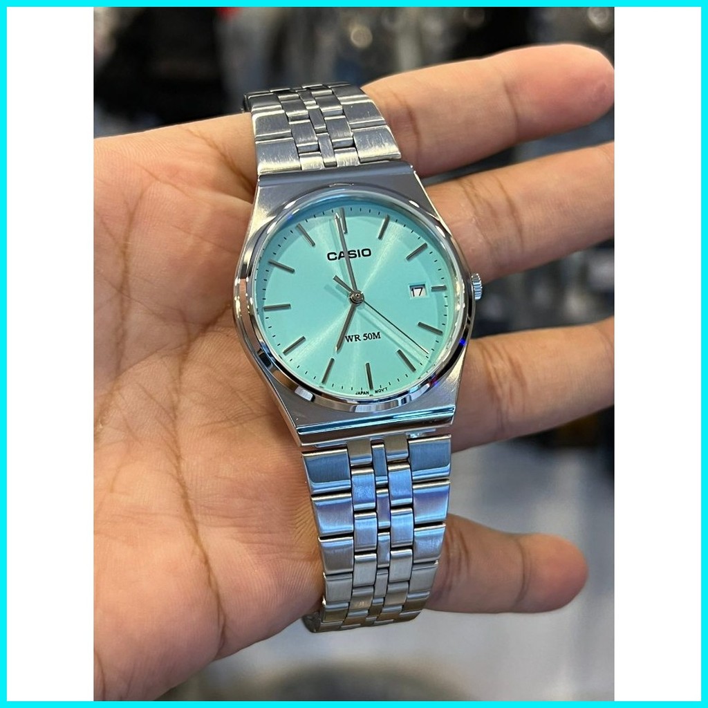 ORIGINAL CASIO Turquoise Dial Stainless-Steel Watch MTP-B145D-2A1 ...
