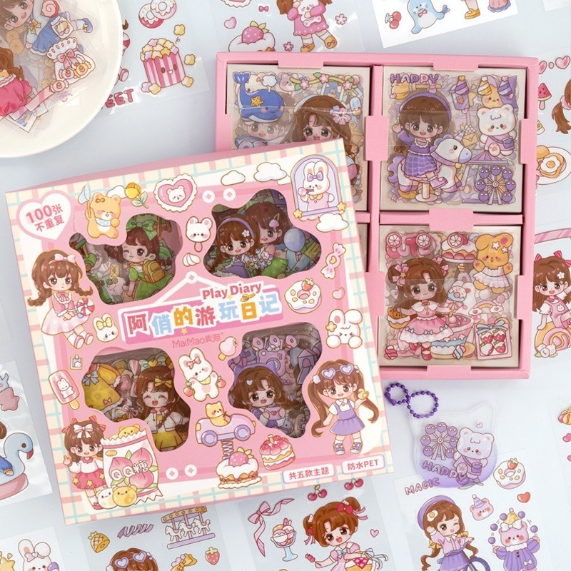 100 Sheets Handbook Stickers Material PET Decorative Small Pattern ...