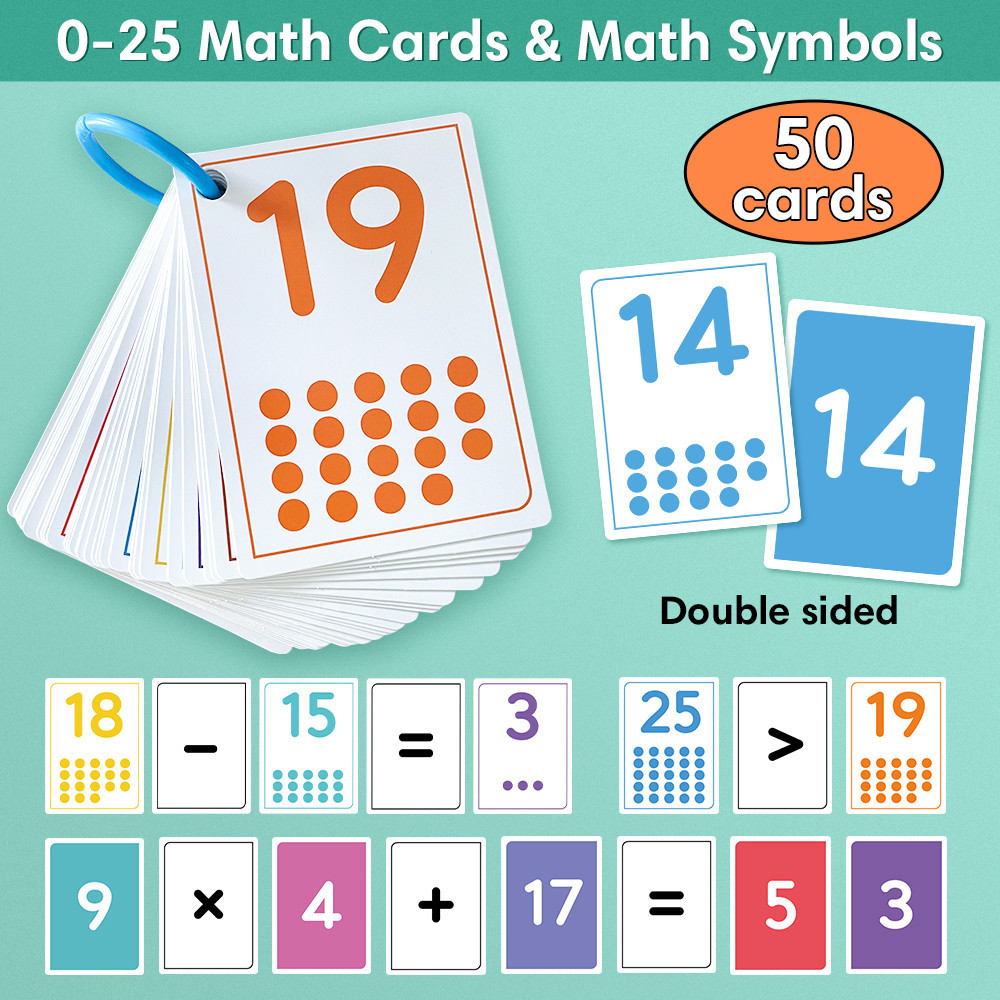 Math Flashcards for Kids Ages 3-6: 50 Number & Symbols Cards Counting ...