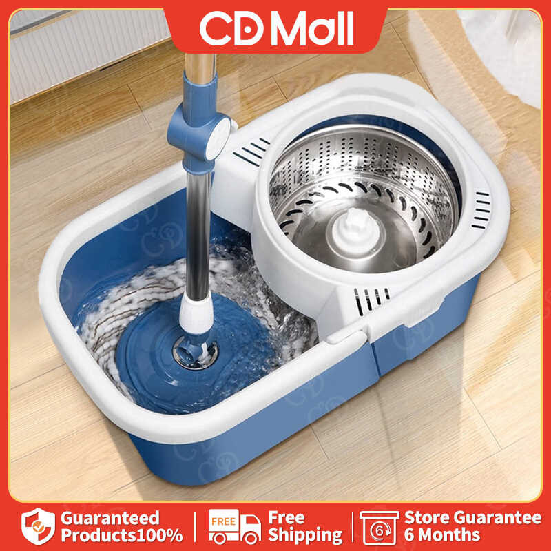 CD Mop With Squeezer Heavy Duty Thick Steel Rod Handle With Bucket Mop Complete Set Spin M ...