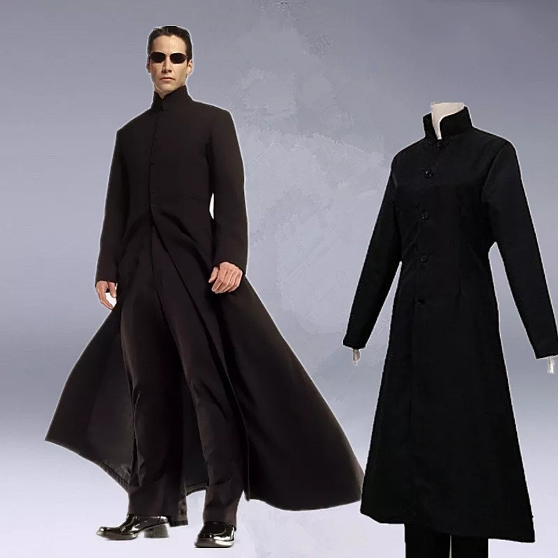 Matrix Customised Black Cosplay Costume Neo Trench Coat Halloween Party ...