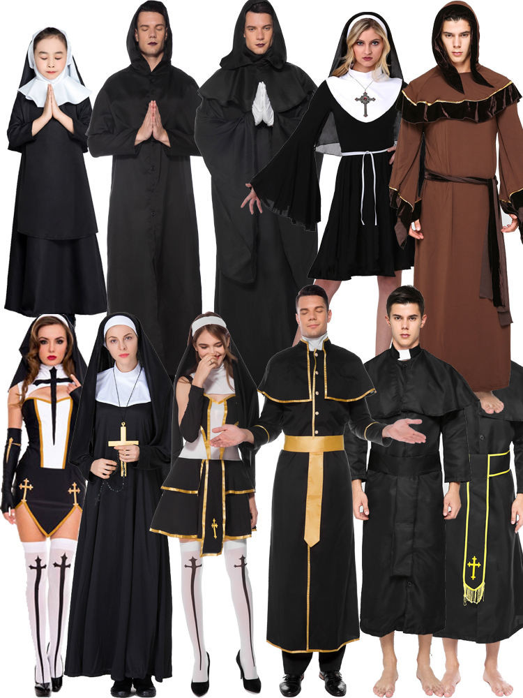 Medieval Retro Priest Costume Halloween Adult cos Priest Shawl Robe ...