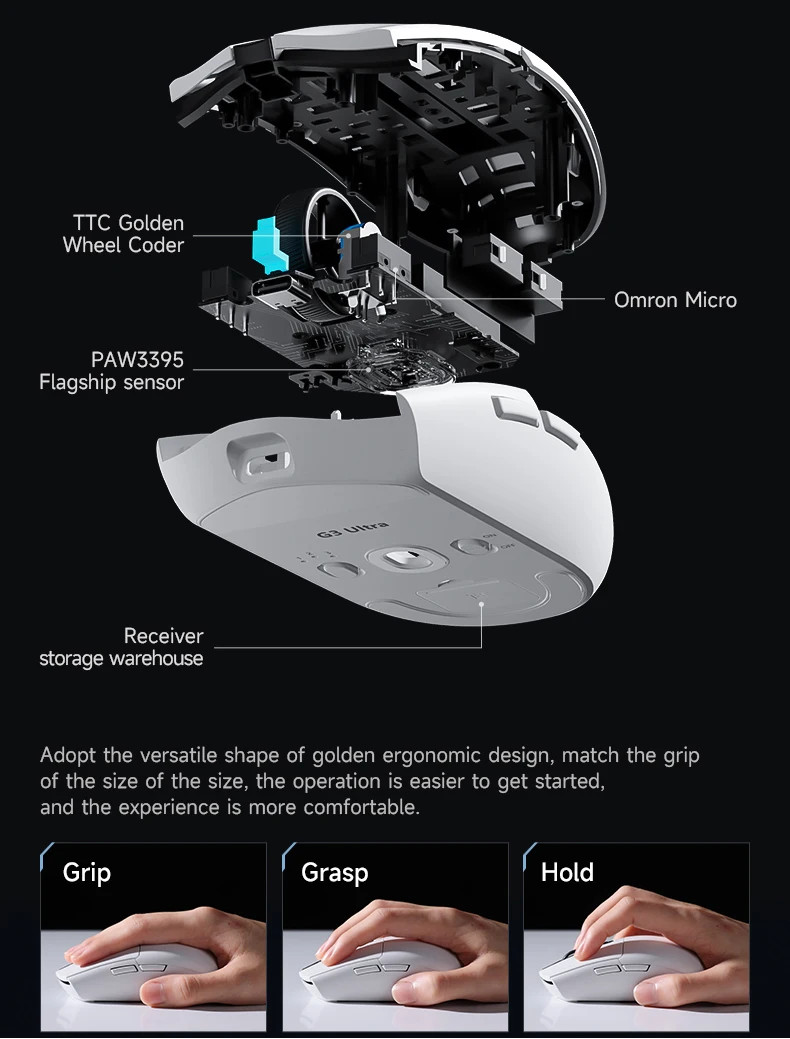 MCHOSE G3 Mouse 3mode Bluetooth Wired 2.4g PAW3395 Lightweight Design Ultra Long Battery Life ...