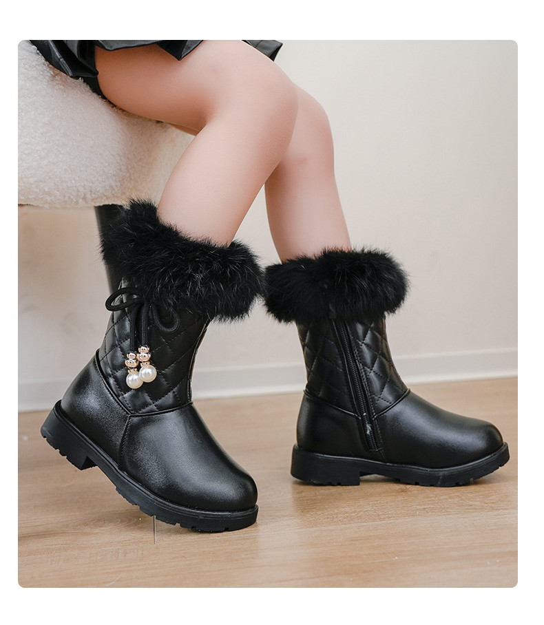 Girls Princess Boots Warm Shoes for Winter Kids Long Boots with Fur ...