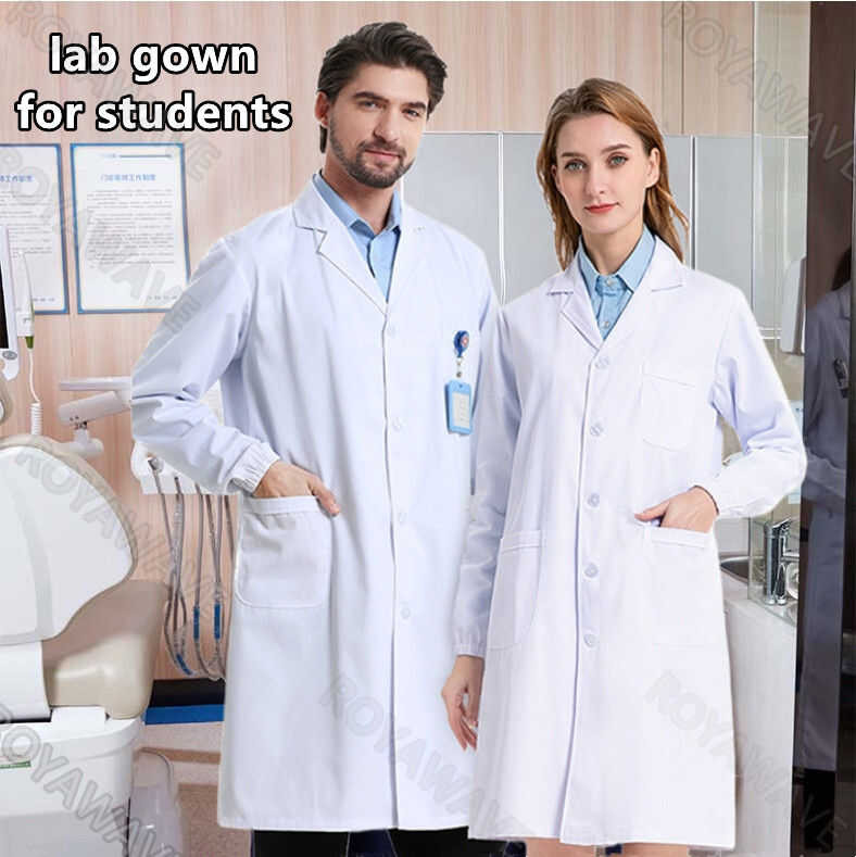 White Nurse Uniform For Students Female Doctor Costume Gown Unisex Lab ...