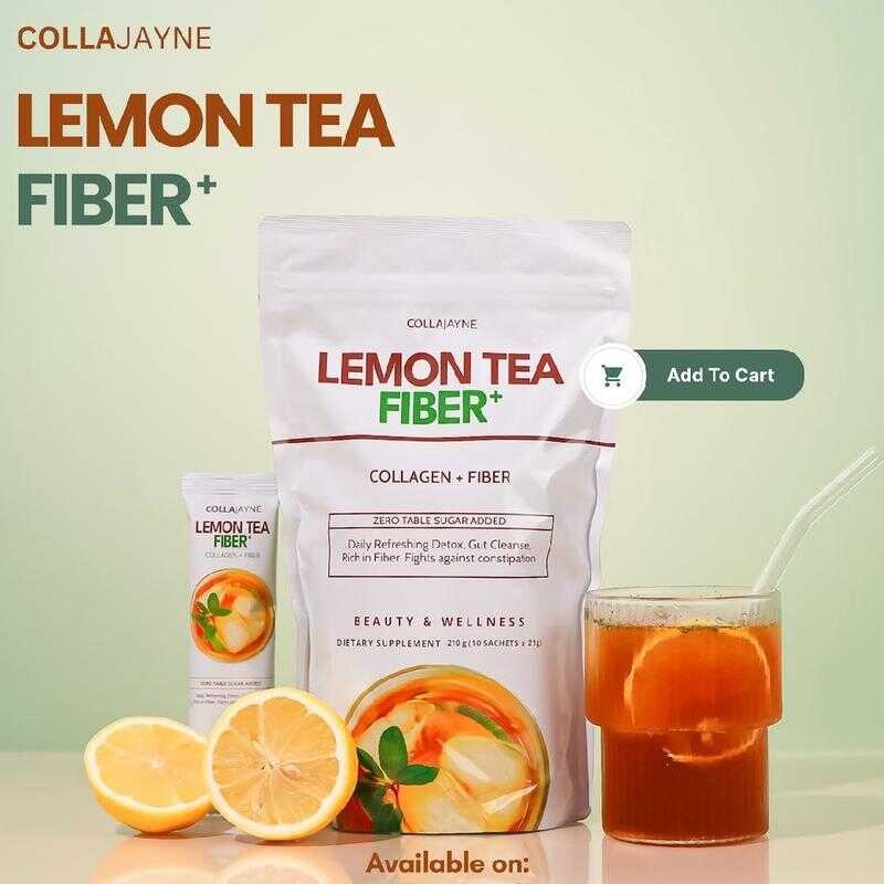 Collajayne Collagen Lemon Tea Fiber Plus - 10 Sachets, Natural ...