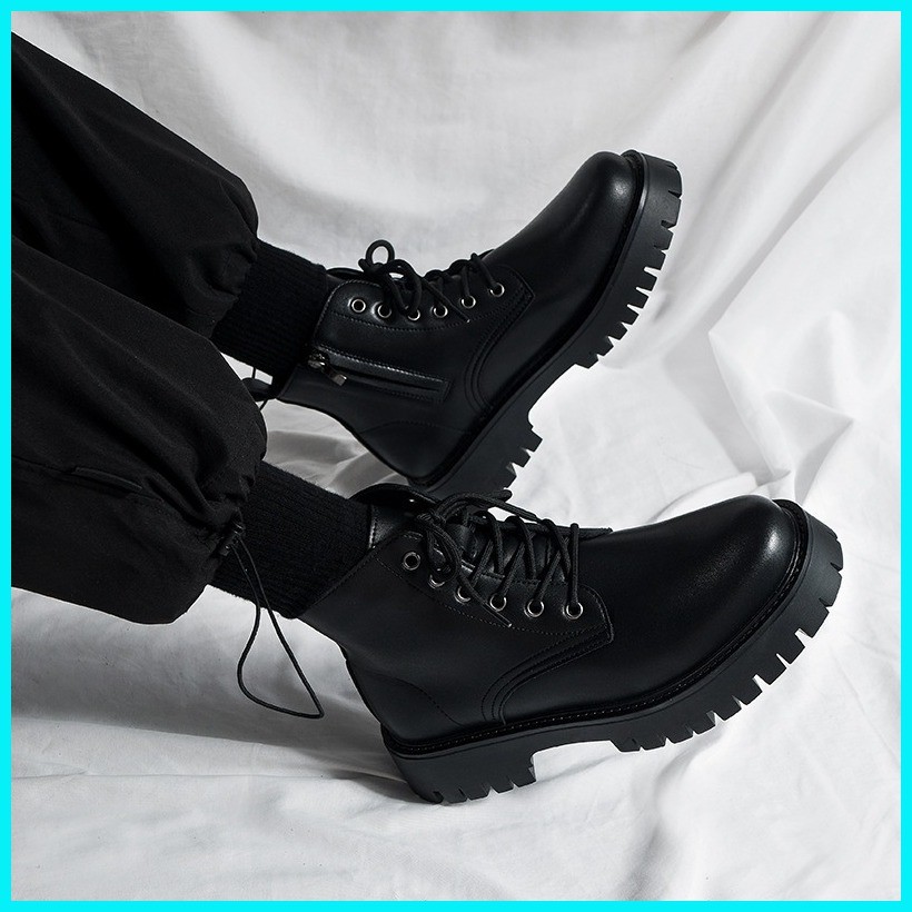Martin boots men's high top British style black workwear biker boots ...