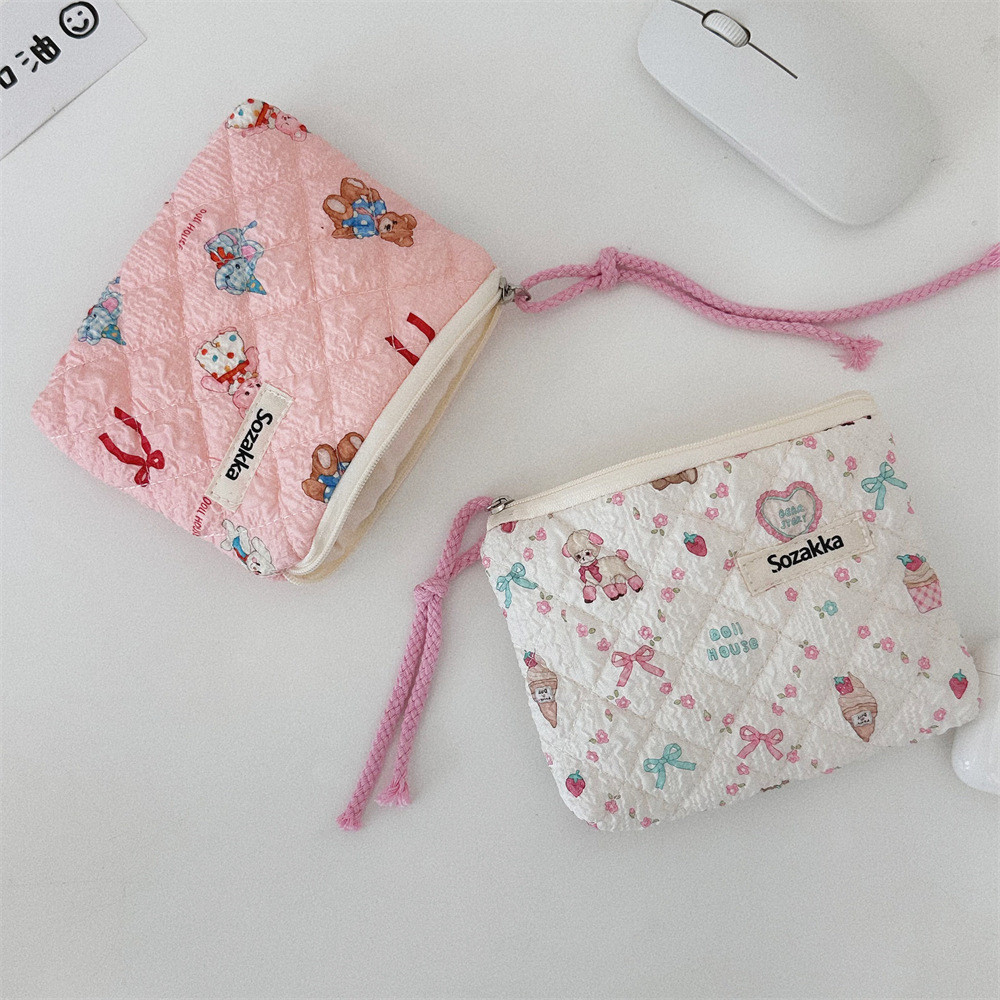 Cute Cartoon Quilted Quilted Quilted mini Storage Bag Soft Portable ...