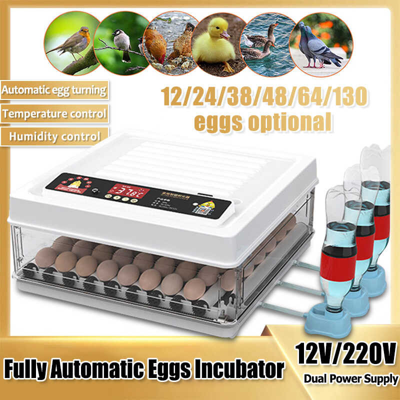 Automatic 12/24/38/48/64/130 Fully 220V/12V Egg Incubator Intelligent Digital Hatcher Brooder ...