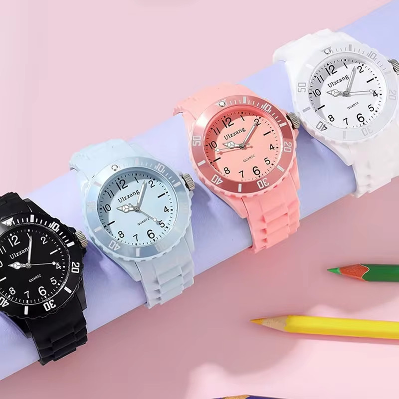 Kegllect【Watch+Bracelet】Woman Quartz Watch Set Round Dial Silicon ...