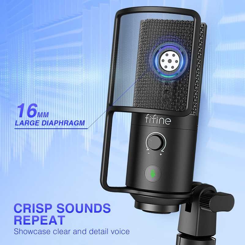 Streaming FIFINE USB Microphone Pop Filter,Condenser Mic Set With Tap ...
