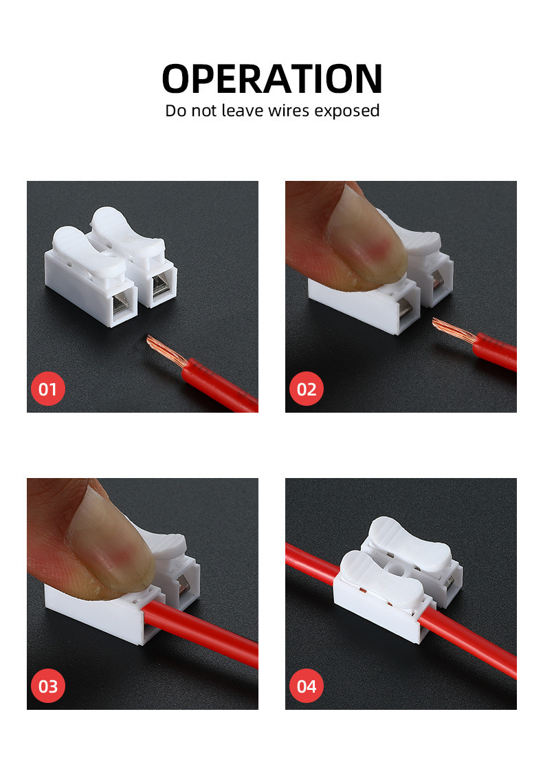 220V CH-2 Wire Cable Connectors 2 IN 2 OUT Convenient Press 0.5-2.5m ...