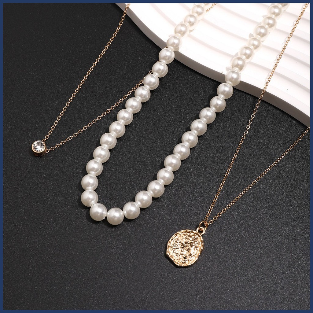 3pcs/set Classic Pearl Beaded Collarbone Chain for Men Luxury Round ...