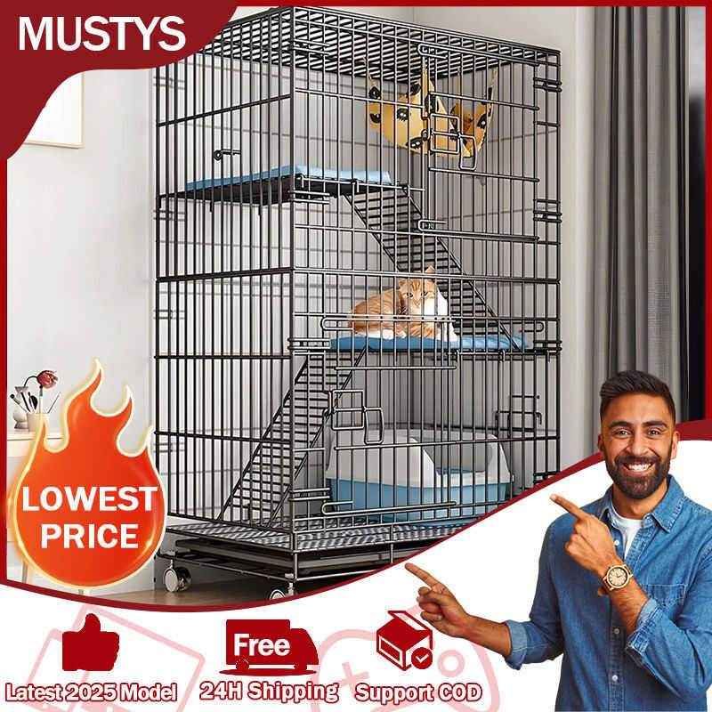 4 Litter Box Foldable Easy Assemble Cage For Cat Affordable 3 Layer ...