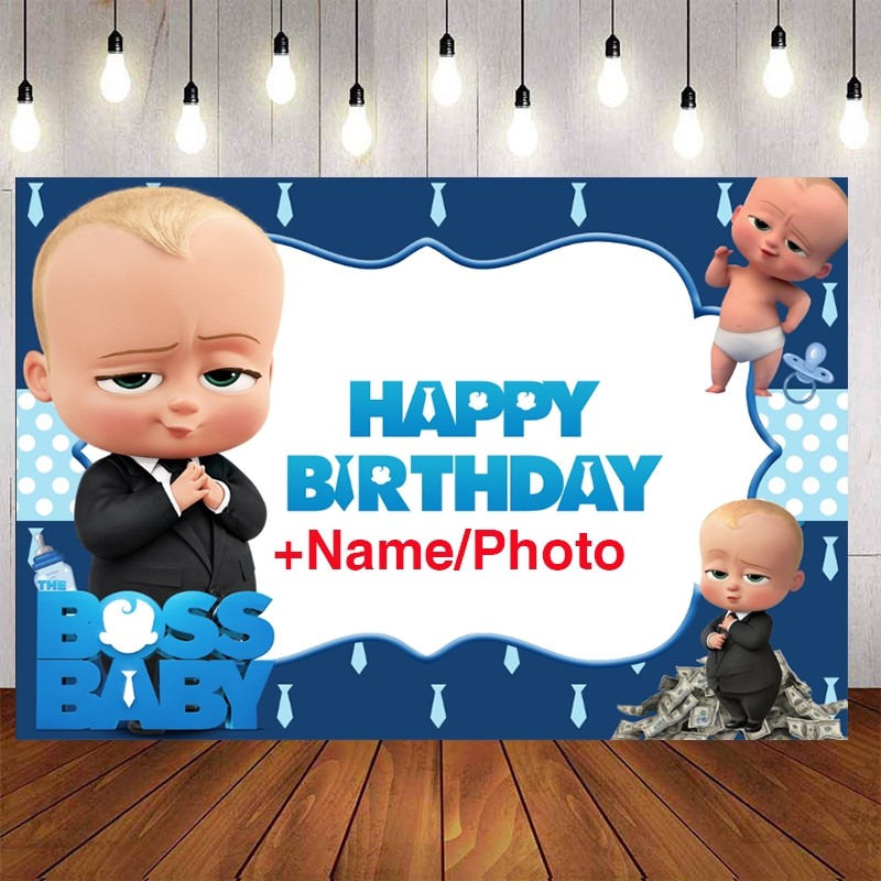 BOSS BABY Birthday Backdrop For Children Birthday Party Decor Navy Blue ...