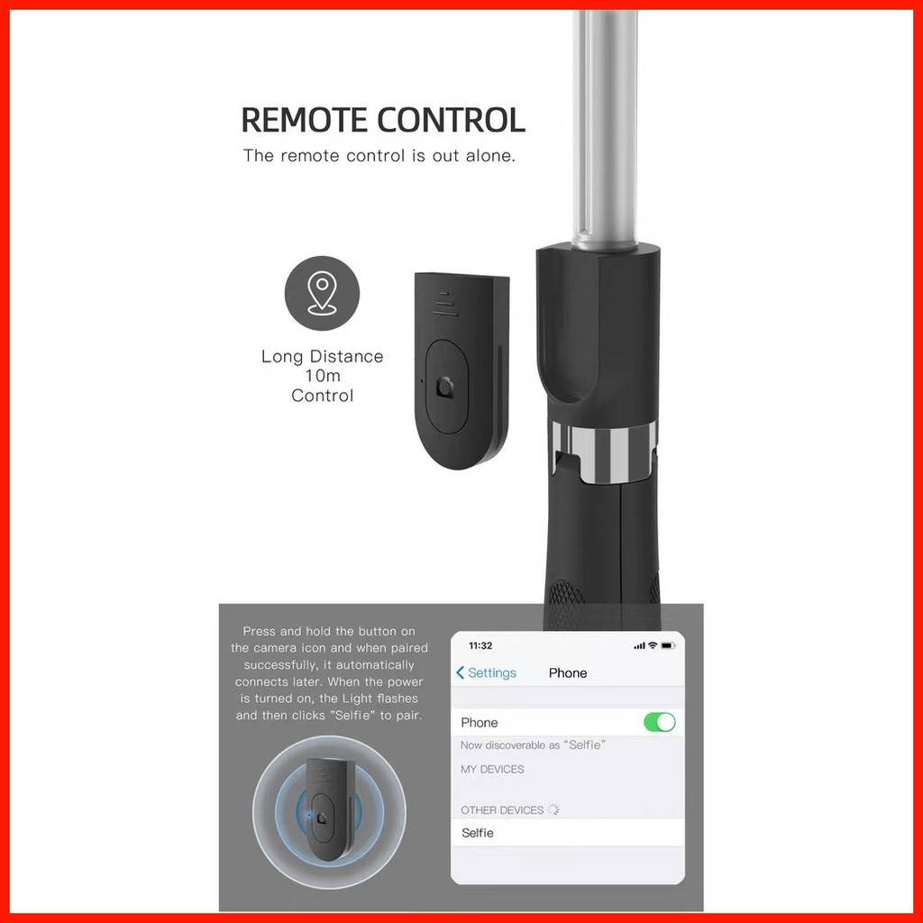 ↘ ∆ Jcam K07 Wireless Bluetooth Selfie Stick tripod monopod stand Phone ...