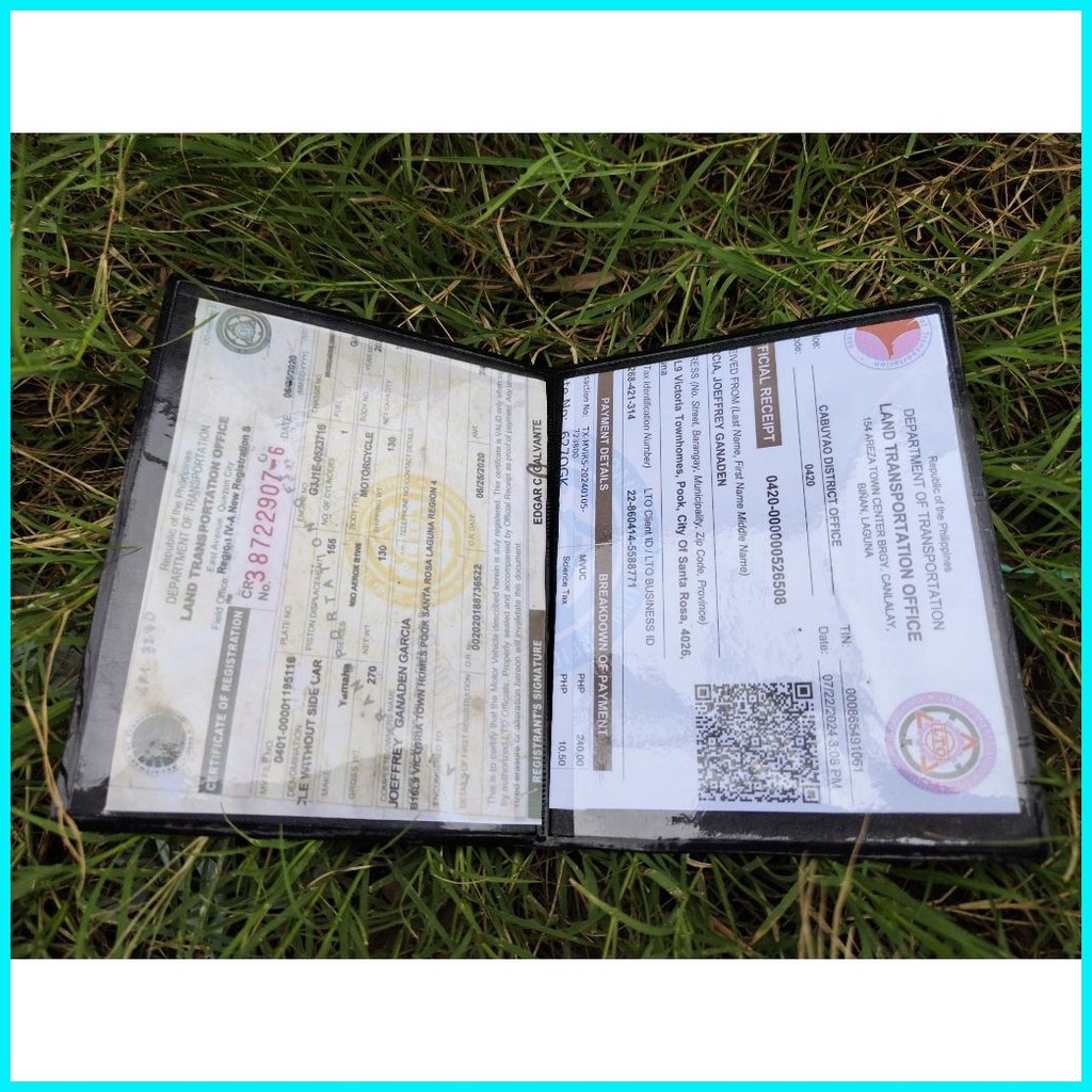 CERTIFICATE OF REGISTRATION LTO/ DOCUMENT HOLDER Holder for motorcycle ...