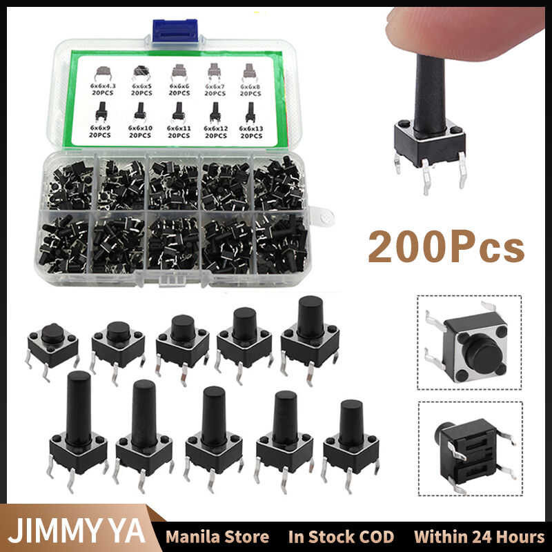 200Pcs 6X6mm Micro Push Tact Switch Kit Tactile Toggle Touch Button PCB ...
