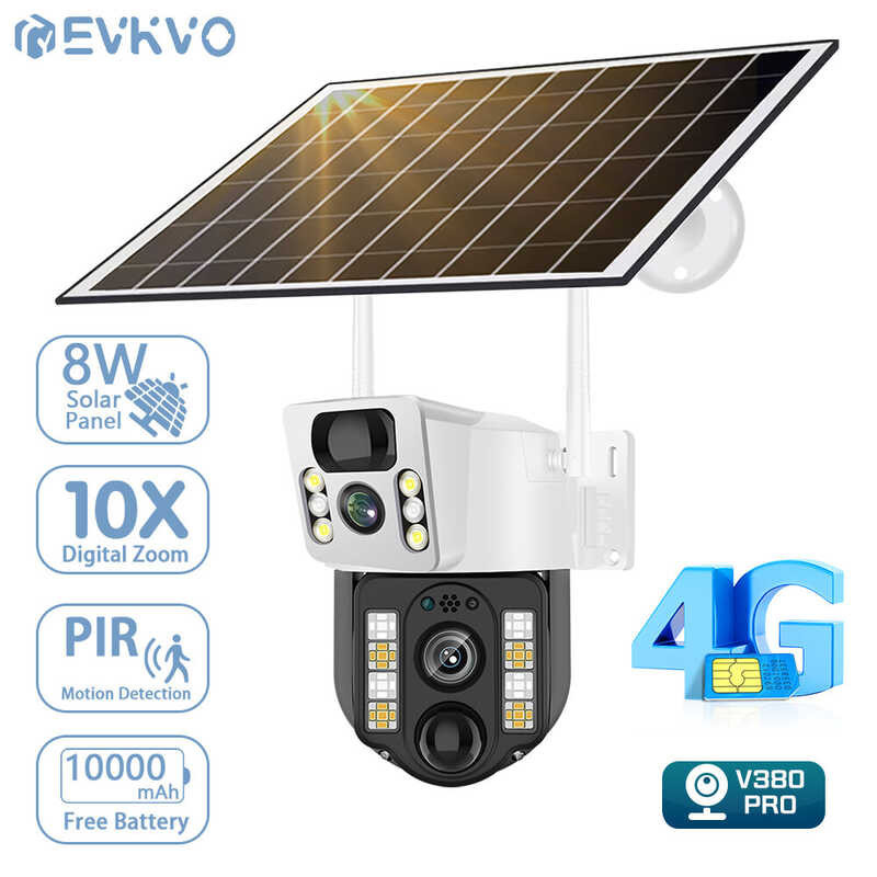 V380 PRO APP 4K 8MP Dual Lens Solar Battery Camera 4G SIM Card / WiFi IP Cam 10X Zoom Low Power ...